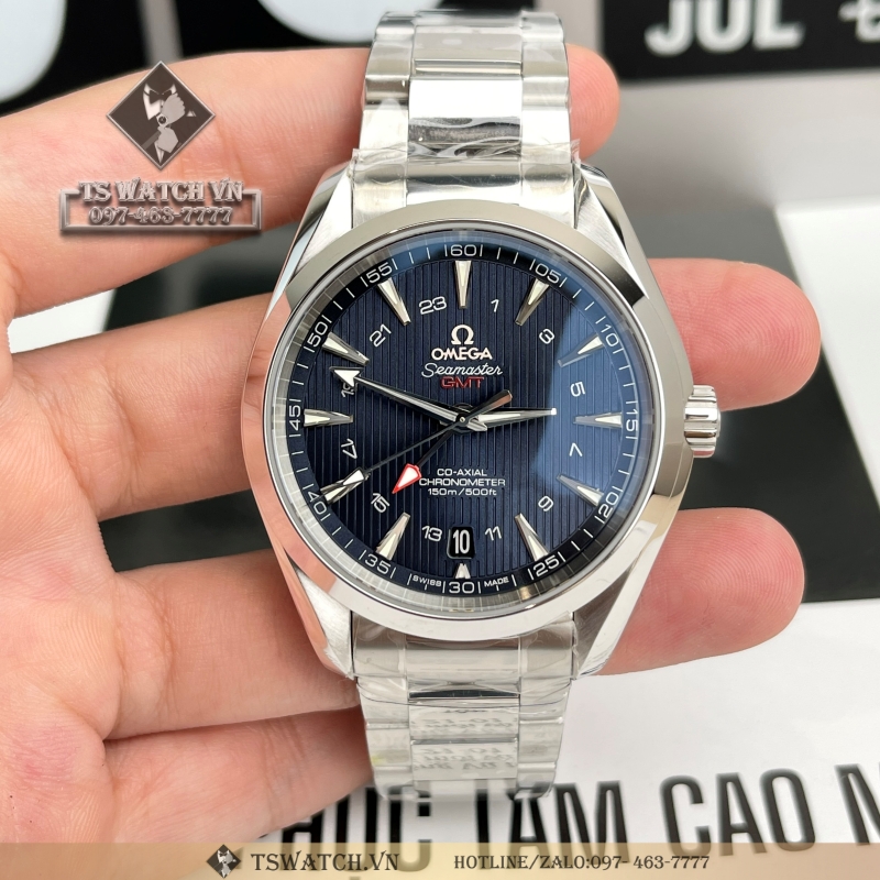 Omega Seamaster Aqua-Terra 43MM Vỏ Trắng Mặt Xanh Navy Kim GMT Rep 1:1